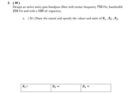 Solved Design An Active Unity Gain Bandpass Filter Chegg