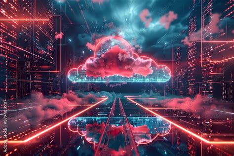 Modern Design Futuristic Cloud Computing Network Connected Devices And Data Trendy And