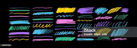 Hand Drawn Colorful Pencil Lines And Squiggles Set Stock Illustration
