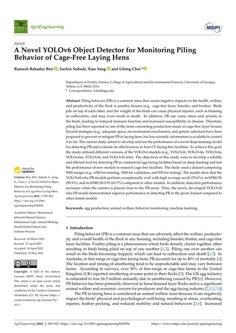 Pdf A Novel Yolov6 Object Detector For Monitoring Piling Behavior Of