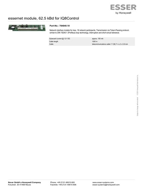 784840 10 Essernet Module 62 5 Kbd For Iq8control Pdf