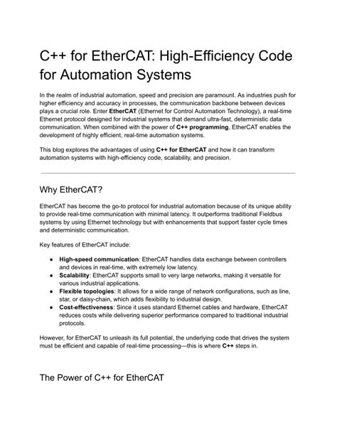 Ppt C For Ethercat High Efficiency Code For Automation Systems 1 Powerpoint Presentation