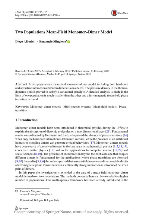 Two Populations Mean Field Monomer Dimer Model Request Pdf