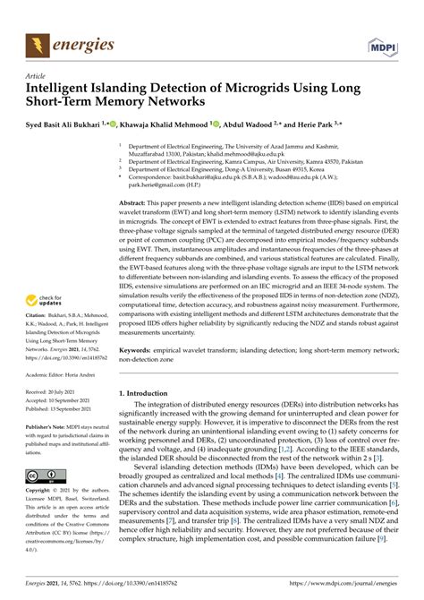Pdf Intelligent Islanding Detection Of Microgrids Using Long Short Term Memory Networks