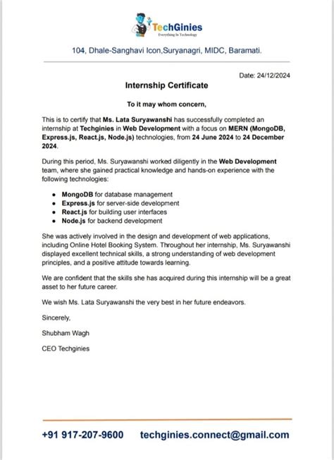 Thrilled To Have Completed My Web Development Internship At Techgnites Lata Suryavanshi