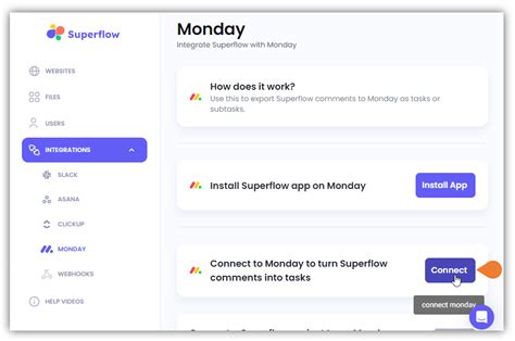how to integrate with monday superflow docs