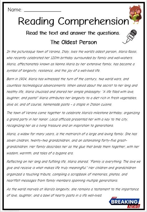 6th Grade Reading Comprehension Worksheets Free