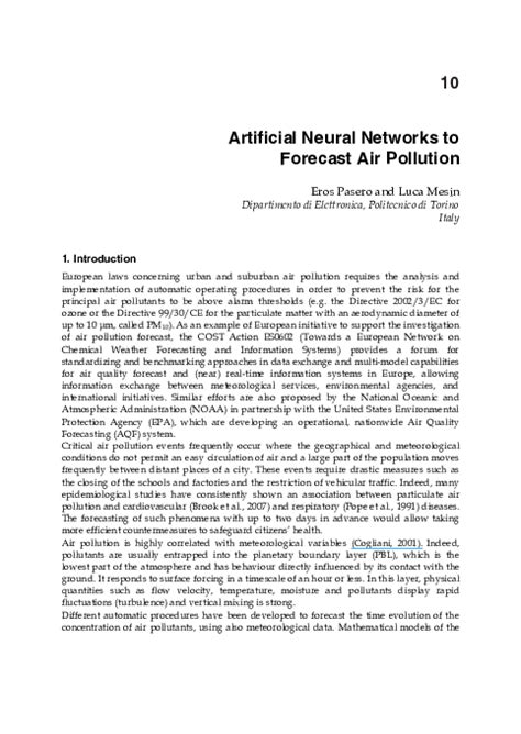 Pdf Artificial Neural Networks For Pollution Forecast