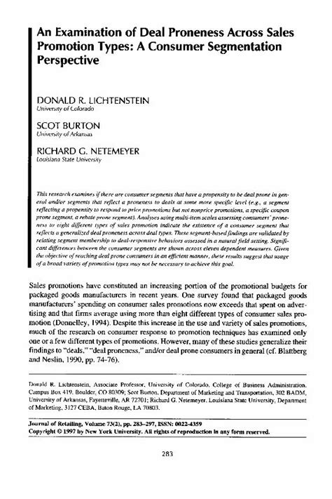 Pdf An Examination Of Deal Proneness Across Sales Promotion Types A Consumer Segmentation