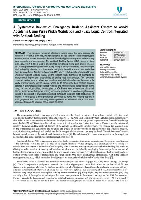 Pdf A Systematic Review Of Emergency Braking Assistant System To Avoid Accidents Using Pulse