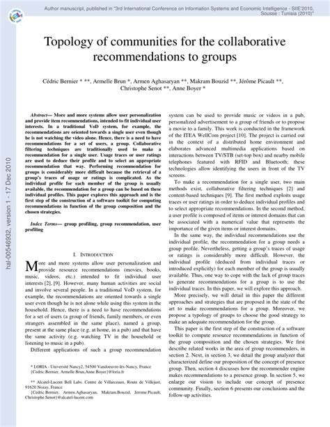 Pdf Topology Of Communities For The Collaborative Recommendations To Groups