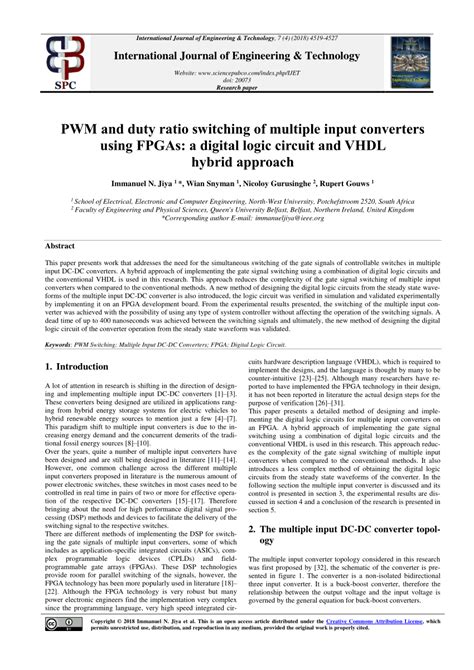 Pdf Pwm And Duty Ratio Switching Of Multiple Input Converters Using Fpgas A Digital Logic