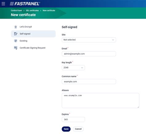 Create A Self Signed Certificate FASTPANEL Knowledge Base