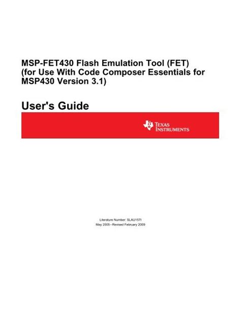 Msp Fet430 Flash Emulation Tool Fet Control Systems Laboratory