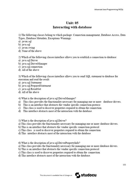 Ajp Unit 5 Mcqs Pdf Databases Sql