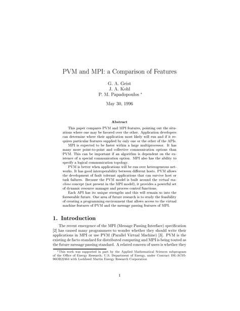 Pdf Pvm And Mpi A Comparison Of Features