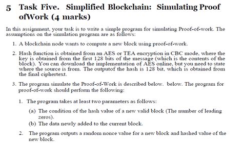 solved 5 task five simplified blockchain simulating proof