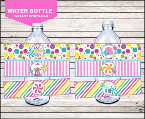 Candy Water Bottle Label Instant Download Sweets Birthday Bottle