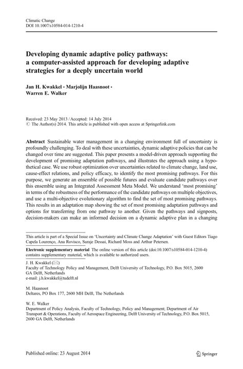 Pdf Developing Dynamic Adaptive Policy Pathways A Computer Assisted