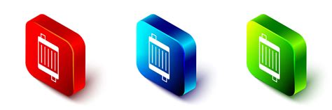 흰색 배경에 격리 된 등색 자동차 라디에이터 냉각 시스템 아이콘 빨간색 파란색 및 녹색 사각형 버튼 벡터 3차원 형태에 대한 스톡 벡터 아트 및 기타 이미지 Istock