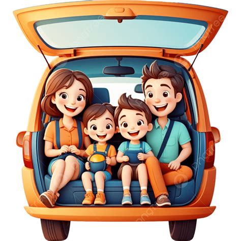 عائلة سعيدة في رحلة بالسيارة توضيح عنصر جمل Png صورة للتحميل مجانا