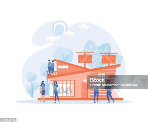 모듈식 스마트 홈 개념 중앙 집중식 제어가 가능한 기술 시스템 현대 주택 모듈식 에코 하우스 플랫 벡터 현대 일러스트레이션