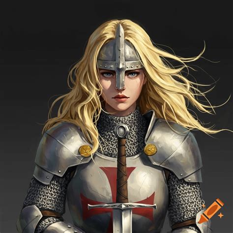 A Blonde Female Medieval Crusader In Armor On Craiyon