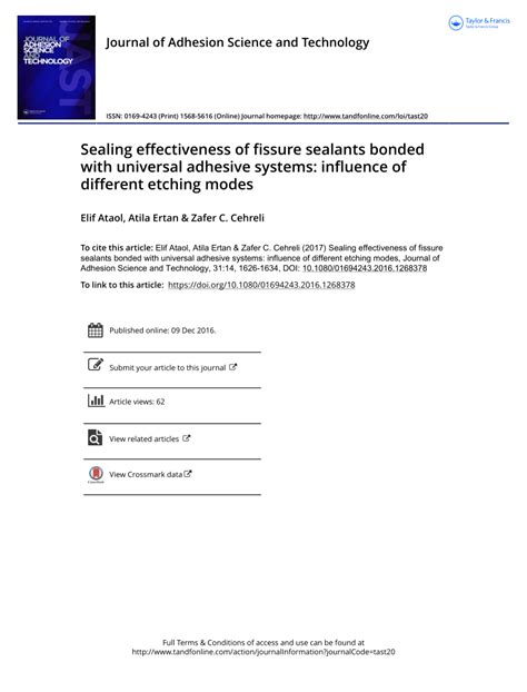 Pdf Sealing Effectiveness Of Fissure Sealants Bonded With Universal Adhesive Systems