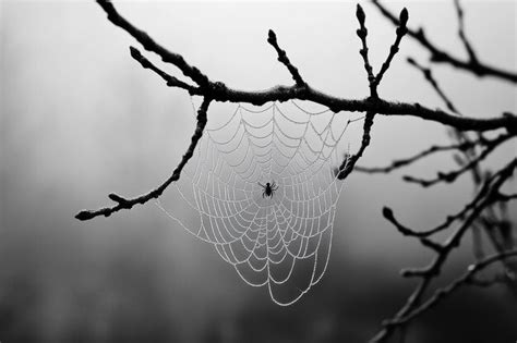 Mysterious Spider Web With Dewdrops In Monochrome Premium Ai Generated Image
