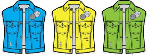 패션 플랫 스케치 기술 드로잉 벡터 일러스트 템플릿의 새로운 데님 조끼 프리미엄 벡터