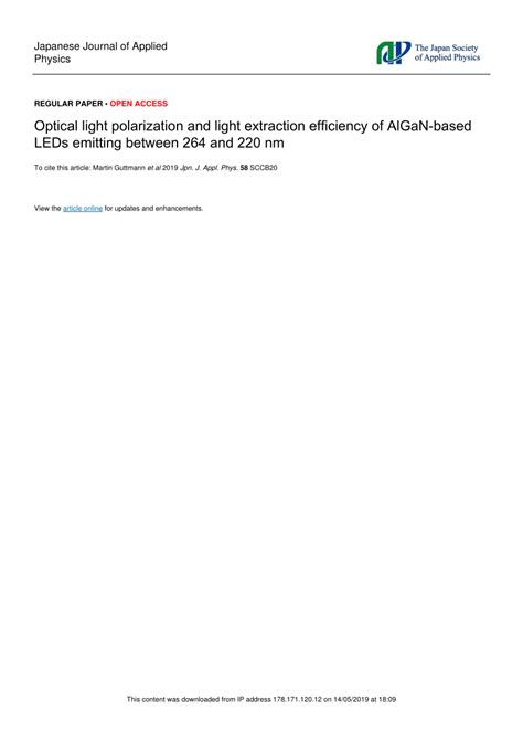 Pdf Optical Light Polarization And Light Extraction Efficiency Of Algan Based Leds Emitting