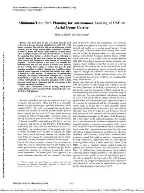 Minimum Time Path Planning For Autonomous Landing Of Uav On Aerial Drone Carrier Pdf