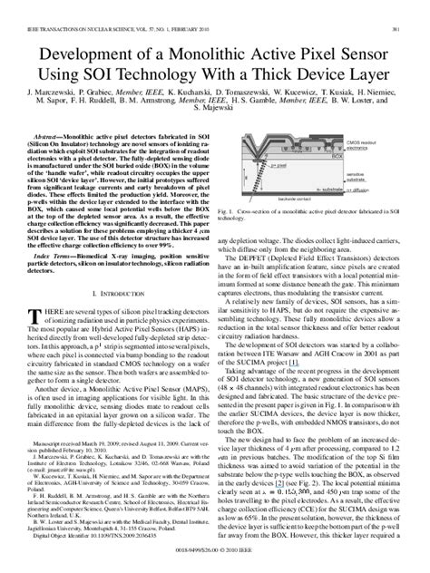 Pdf Development Of A Monolithic Active Pixel Sensor Using Soi Technology With A Thick Device Layer
