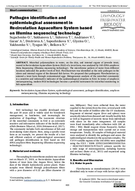 Pdf Pathogen Identification And Epidemiological Assessment In Recirculation Aquaculture System