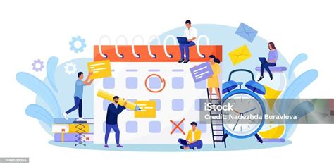 Ilustración De Cronograma De Planificación Hombre De Negocios Revisando Eventos Fecha En Un