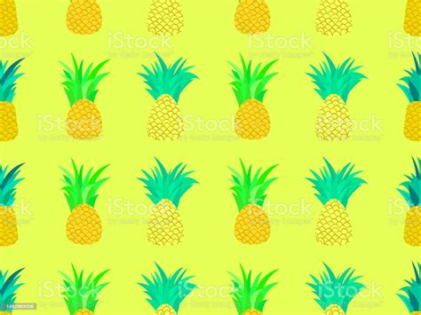 파인애플 원활한 패턴입니다 여름 과일 패턴입니다 노란색 바탕에 파인애플 과일 티셔츠를 위한 트로피컬 디자인 종이와 천에 프린트