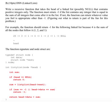 solved 3 10pts dsn linked lists write a recursive