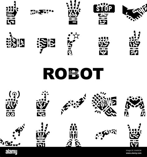 Hand Robot Technology Icons Set Vector Artificial Cyborg Future Arm