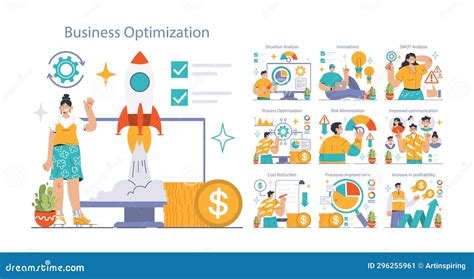 Business Optimization Set Flat Vector Illustration Stock Vector Illustration Of Lightbulb