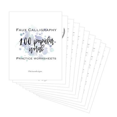 Faux Calligraphy 100 Practice Words Worksheets