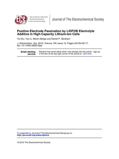 Pdf Positive Electrode Passivation By Lidfob Electrolyte Additive In Cells With Li 12 Ni 015