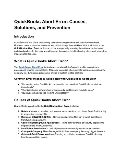 Ppt Quickbooks Abort Error Causes Solutions And Prevention
