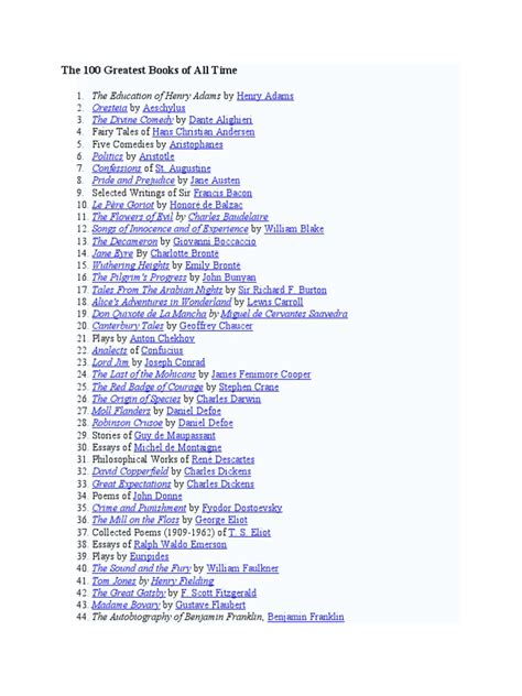 The 100 Greatest Books Of All Time Pdf