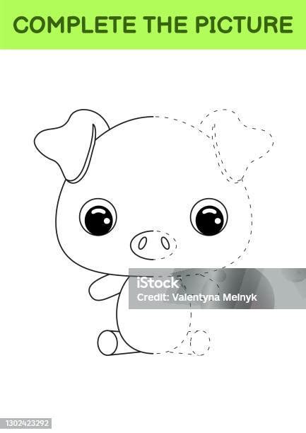 귀여운 돼지의 완전한 그려진 그림 색칠 공부 점 복사 게임 필기 연습 그리기 기술 훈련 인쇄 가능한 워크시트 를 개발하는 교육