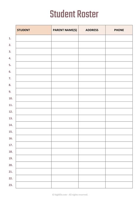 Class Roster Spreadsheet Pdf Excel Highfile