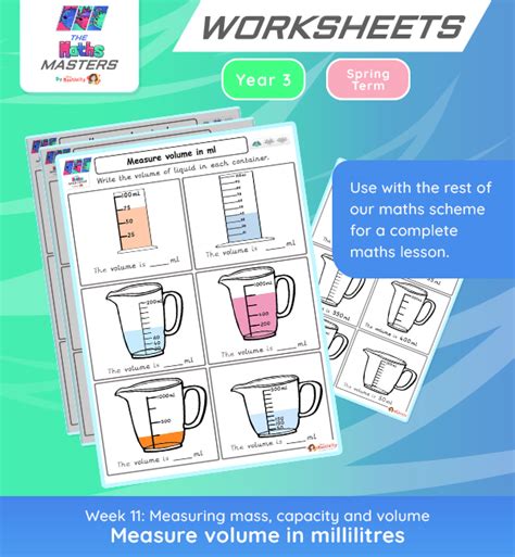 Year 3 Measure Volume In Millilitres Worksheets Year 3 Volume Worksheets