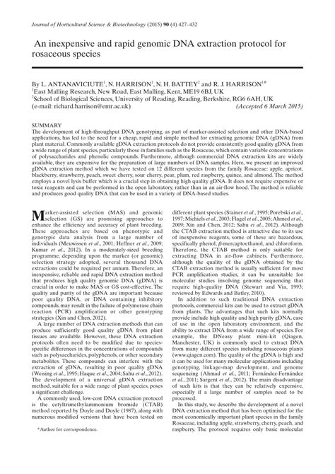Pdf An Inexpensive And Rapid Genomic Dna Extraction Protocol For Rosaceous Species