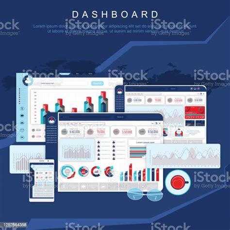 대시보드 모든 사이트 목적을 위한 훌륭한 디자인 비즈니스 인포그래픽 템플릿입니다 벡터 플랫 일러스트레이션 빅 데이터 개념 대시보드 Ui Ux 사용자 관리자 패널 템플릿