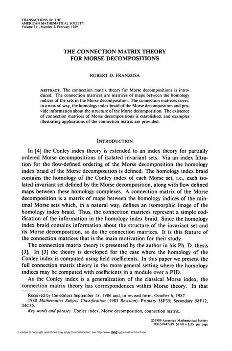 Pdf The Connection Matrix Theory For Morse Decompositions