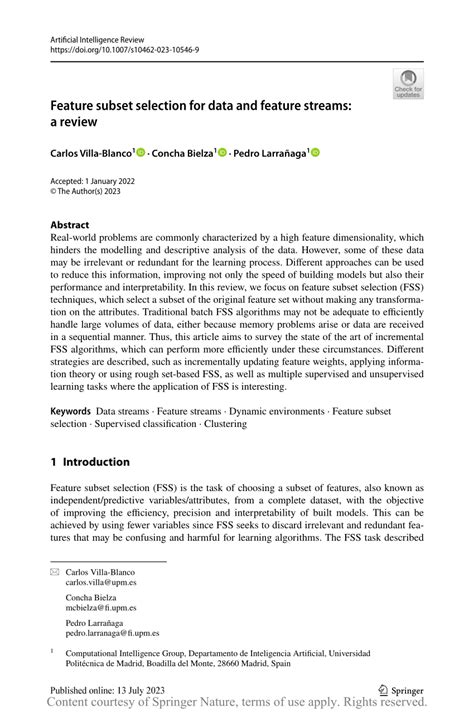 Pdf Feature Subset Selection For Data And Feature Streams A Review